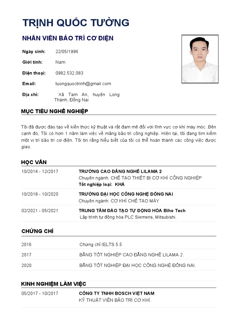 TRINH QUOC TUONG - CV - Viet | PDF