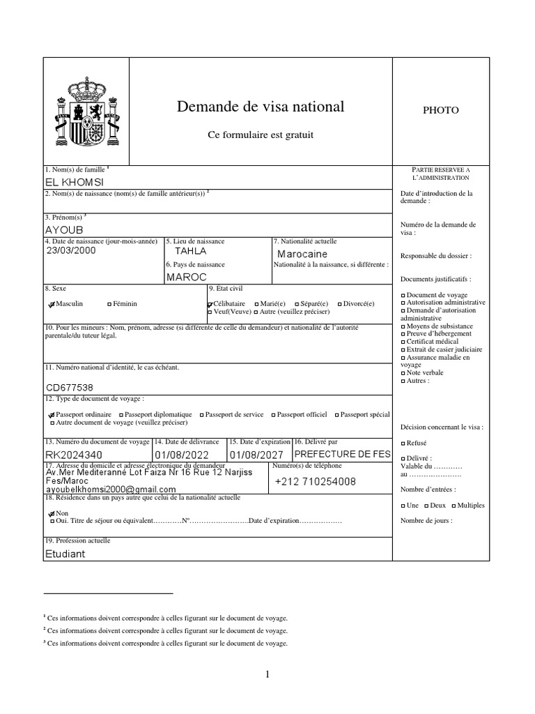 Exemple Formulaire | PDF | Visa (Document) | Passeport