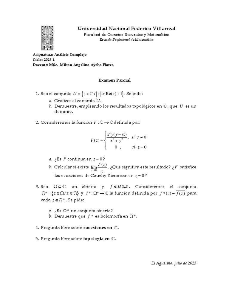 Examen Parcial Analisis Complejo | PDF | Métodos y materiales de enseñanza