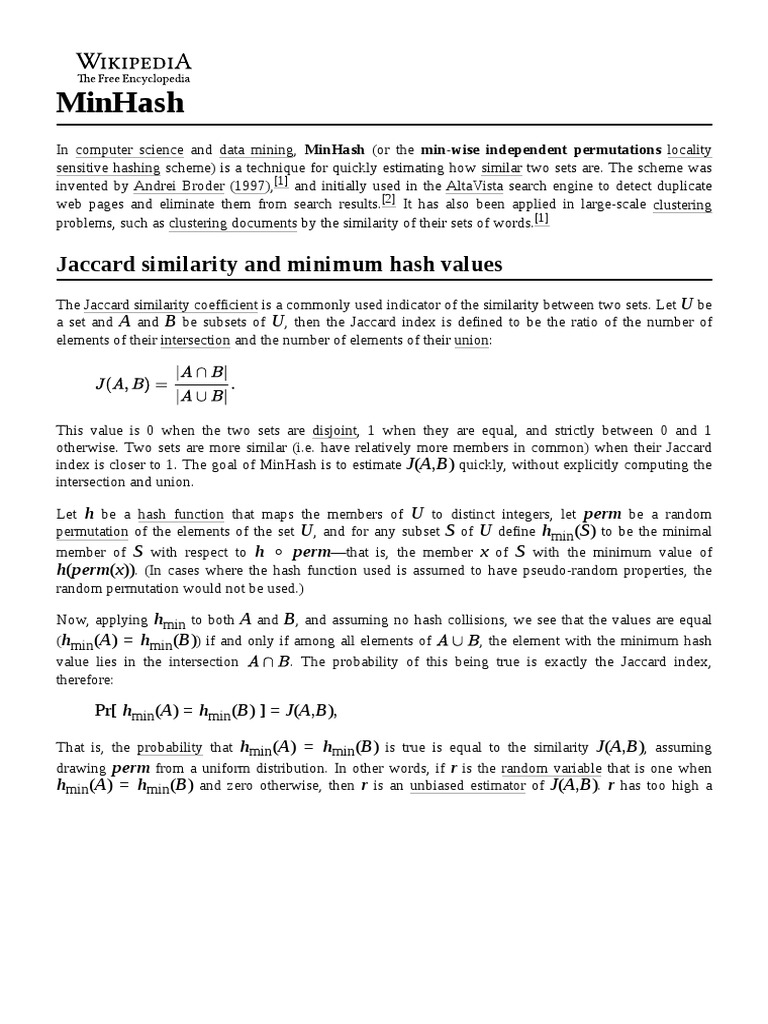 Min Hash | PDF | Applied Mathematics | Mathematics