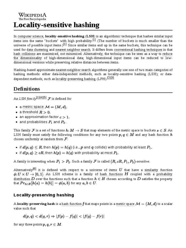 Locality Sensitive Hashing Pdf Computing Applied Mathematics