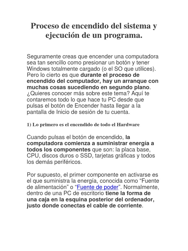 Proceso De Encendido Y Ejecución De Un Programa Pdf Arranque Bios