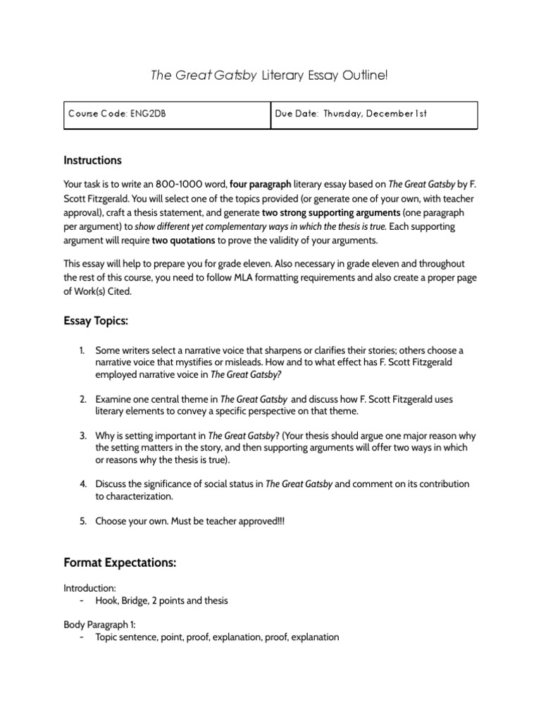 Great Gatsby Essay Outline Guide | PDF | Essays | Argument