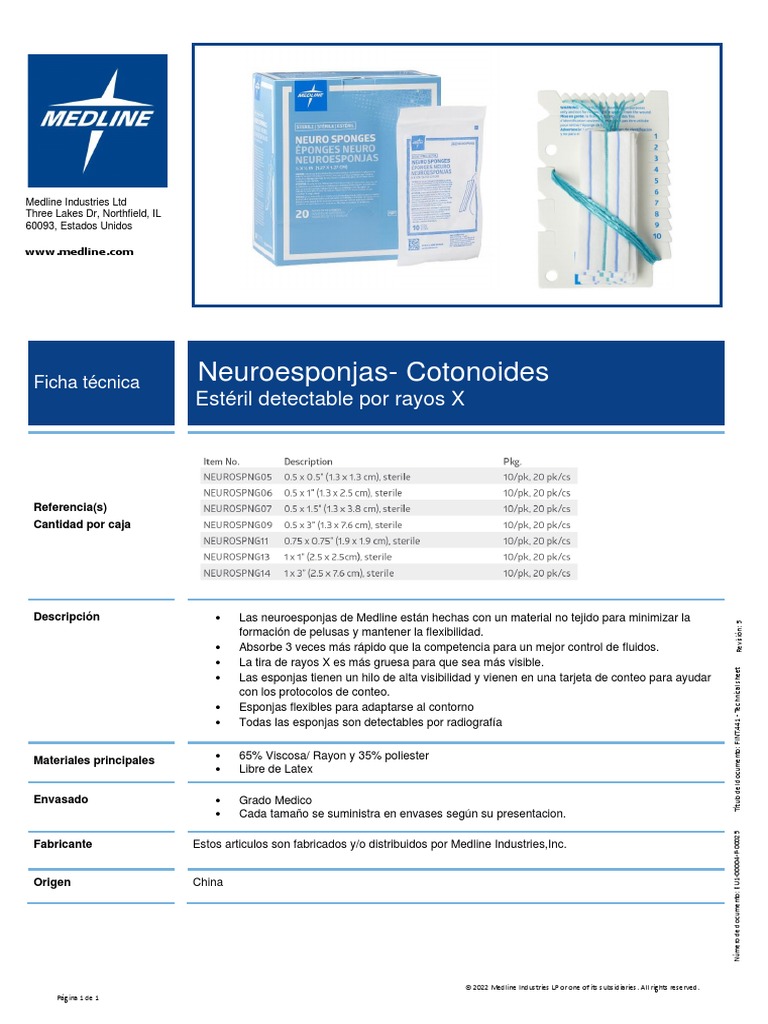 Neuroesponjas Estériles Medline: Ficha Técnica | PDF | Materiales