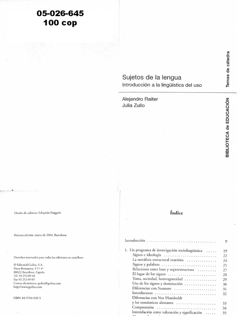 RAITER Alejandro y ZULLO Julia - Sujetos de La Lengua Introduccion A La ...