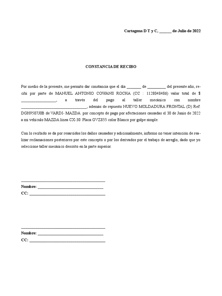 Formato Carta de Recibido | PDF