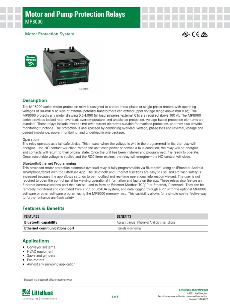 Mp8000 Data Sheet | PDF | Relay | Electric Motor