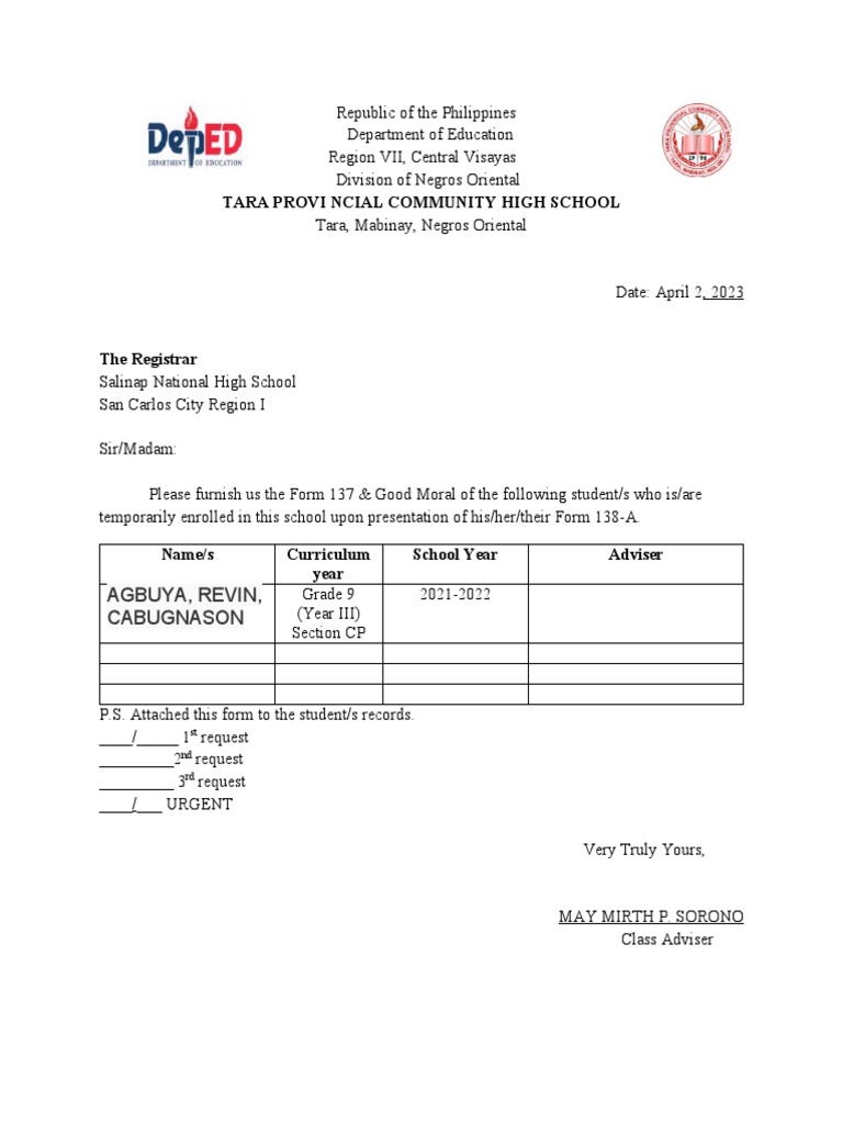 Request Form 137 | PDF