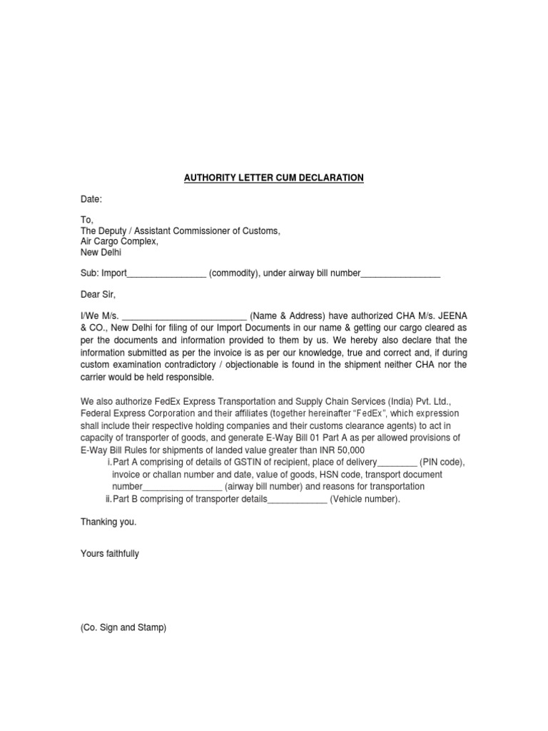Fedex Import Authority Letters en in | PDF | Finance & Money Management ...