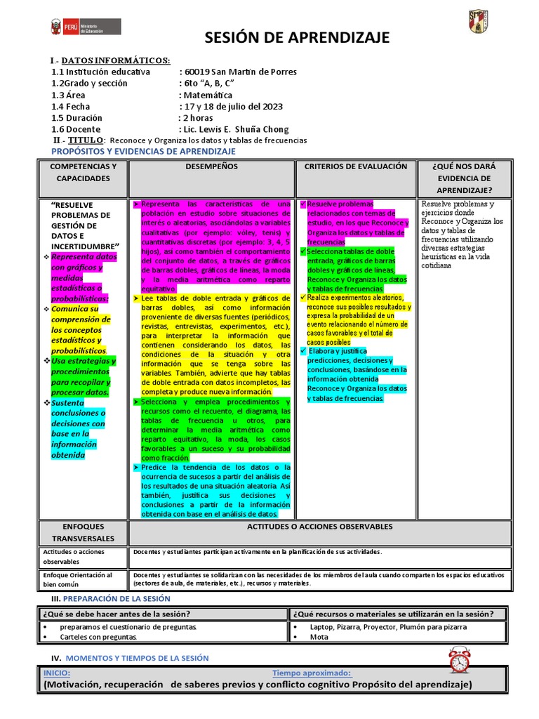 Sesion U-4 Organiza Los Datos en TDF | PDF | Probabilidad | Probabilidades y estadísticas