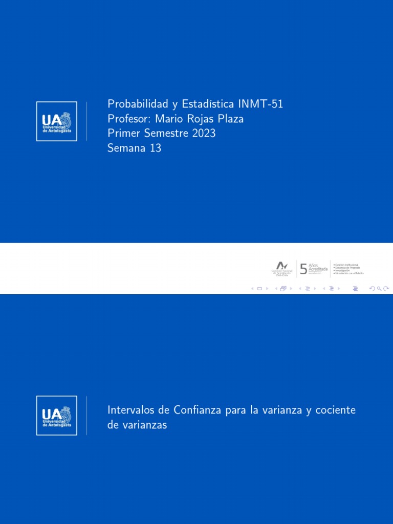 Semana 13 2023 IC Varianza y Cuociente de Varianzas | PDF | Teoría de ...