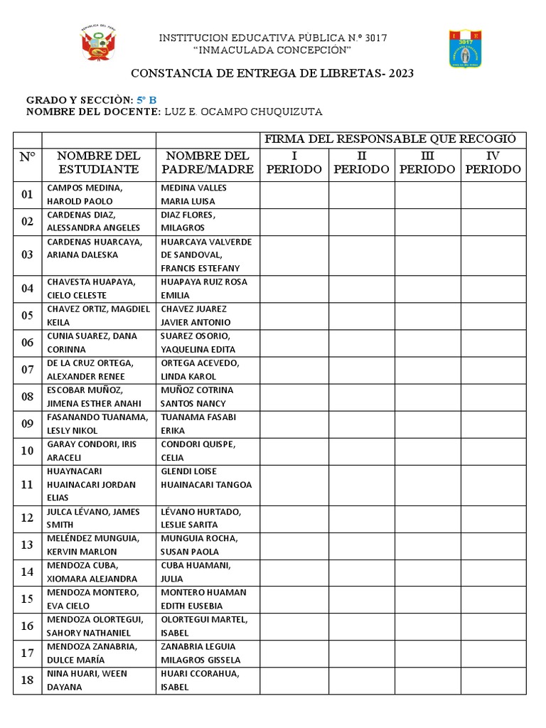 Formato de Entrega de Libretas | PDF