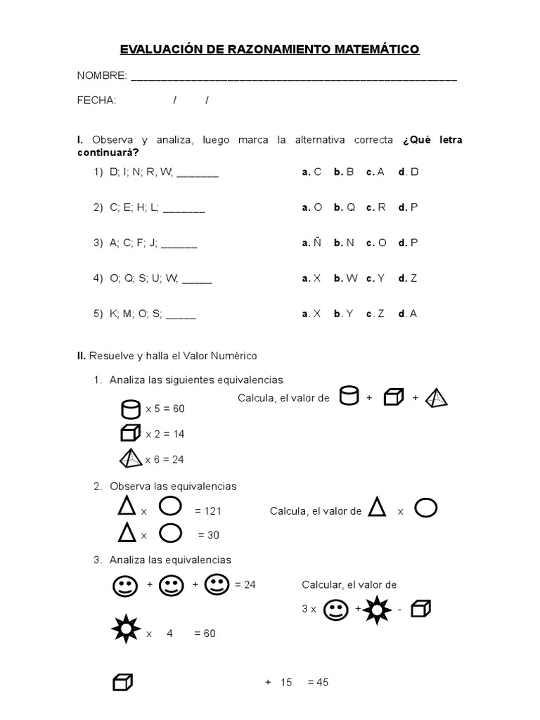 Evaluación de Razonamiento Matemático | PDF