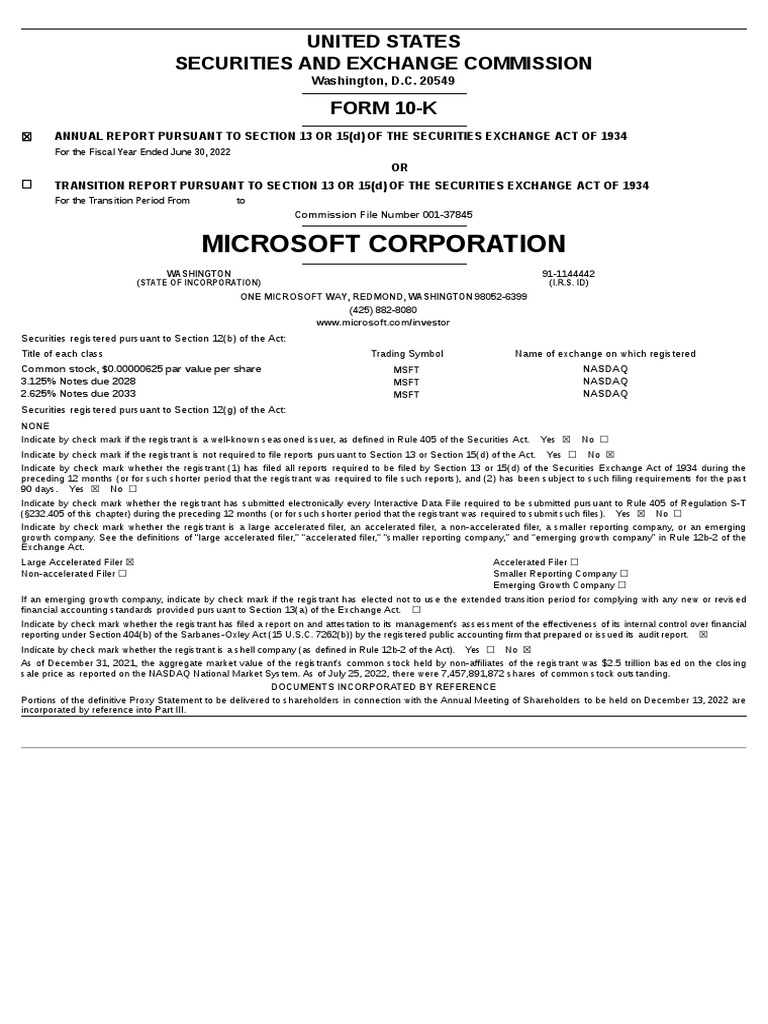 Microsoft Corporation: United States Securities and Exchange Commission ...