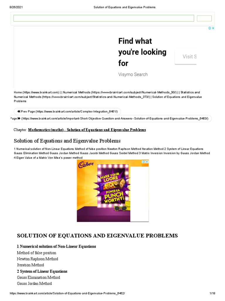 Solution of Equations and Eigenvalue Problems | PDF | Eigenvalues And Eigenvectors | Matrix ...