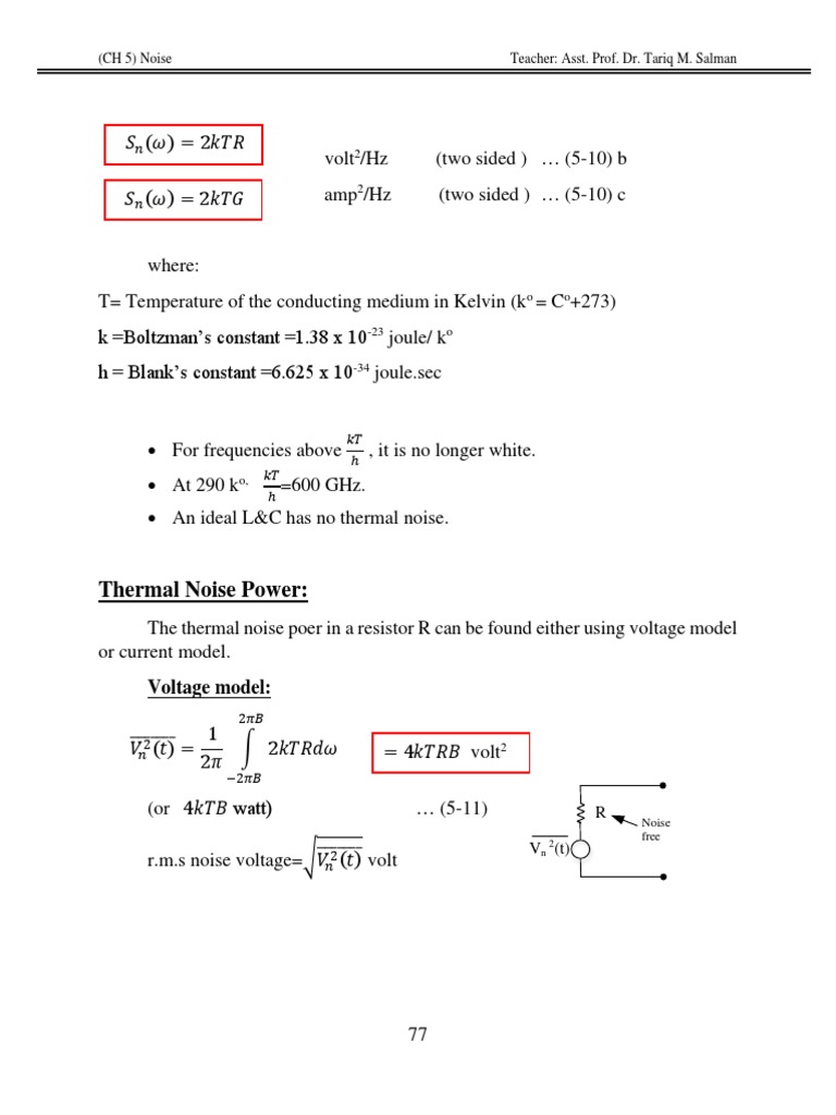 Thermal Noise Power:: Voltage Model | PDF | Signal To Noise Ratio ...