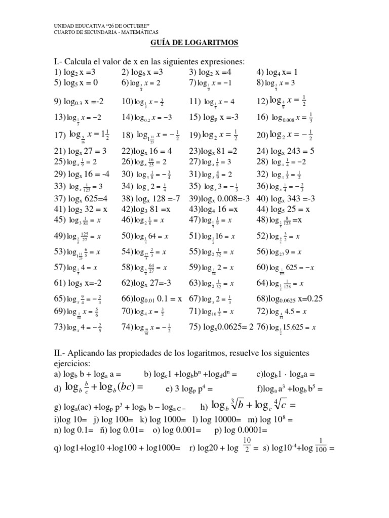 Guia de Logaritmos | PDF