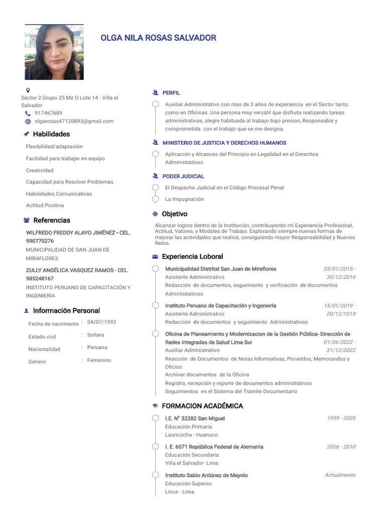 Olga Nila Rosas Salvador CV CV | PDF | Lima | Perú