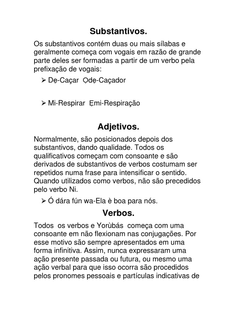 Substantivos, Adjetivos e Verbos em Yorùbá | PDF