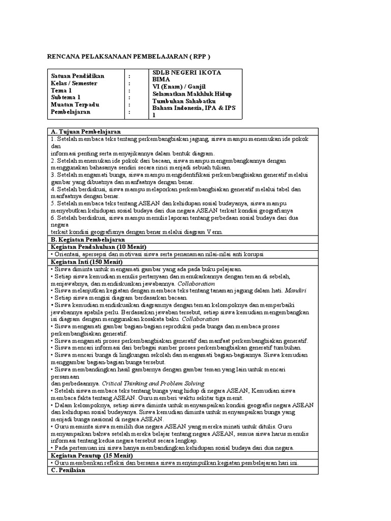 RPP Bu Endang Kelas 6 Semester 2 | PDF