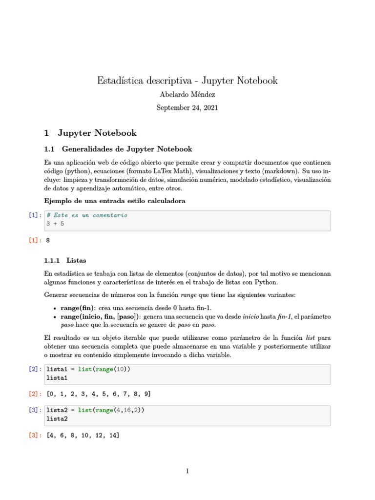 Estadística Descriptiva - Jupyter Notebook | PDF | Python (lenguaje de programación) | Diferencia