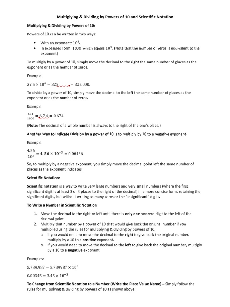 Multiplying and Dividing by Powers of 10 and Scientific Notation | PDF | Exponentiation | Numbers