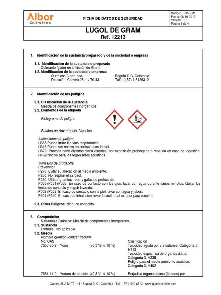 FDS Gram Lugol 2019 | PDF | Agua | Naturaleza