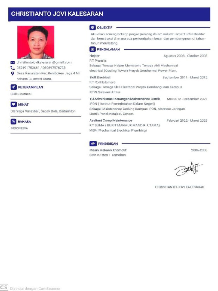 CV Christianto Jovi Kalesaran - Elektrik Roadshow | PDF