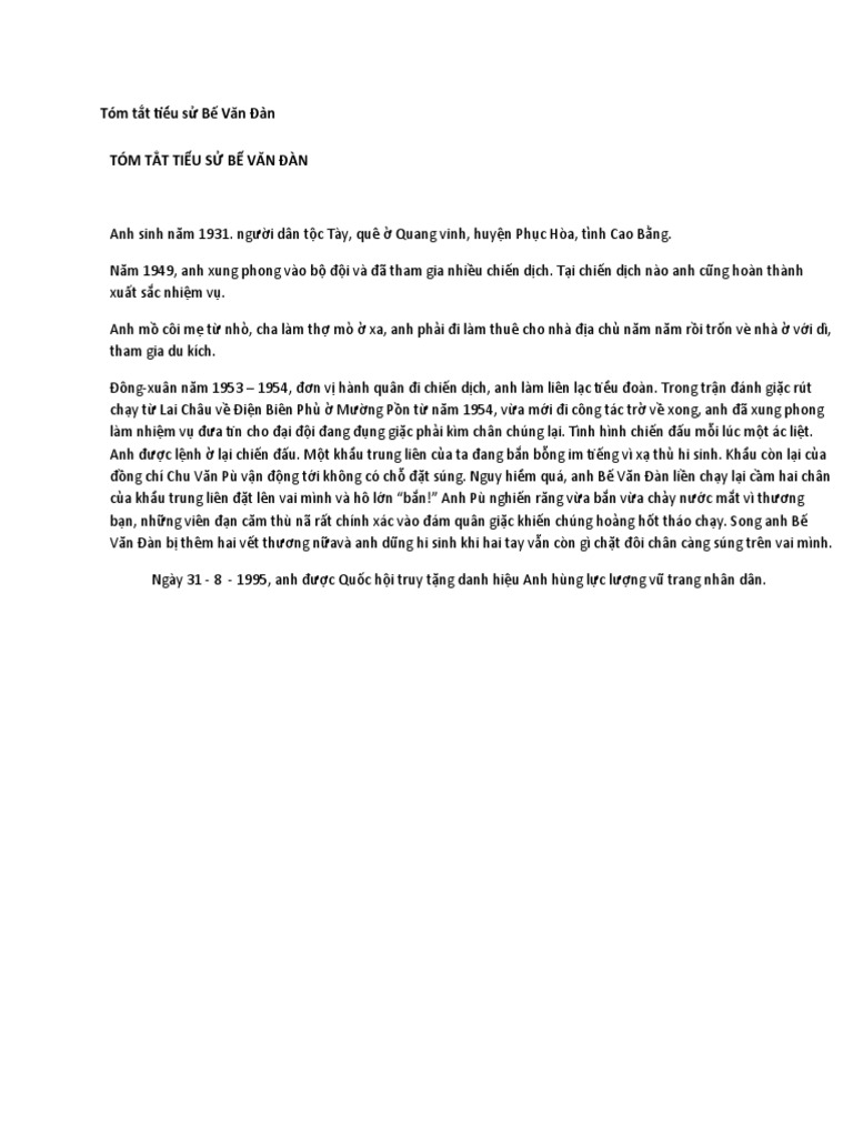 Tieu Su BE VAN DAN | PDF