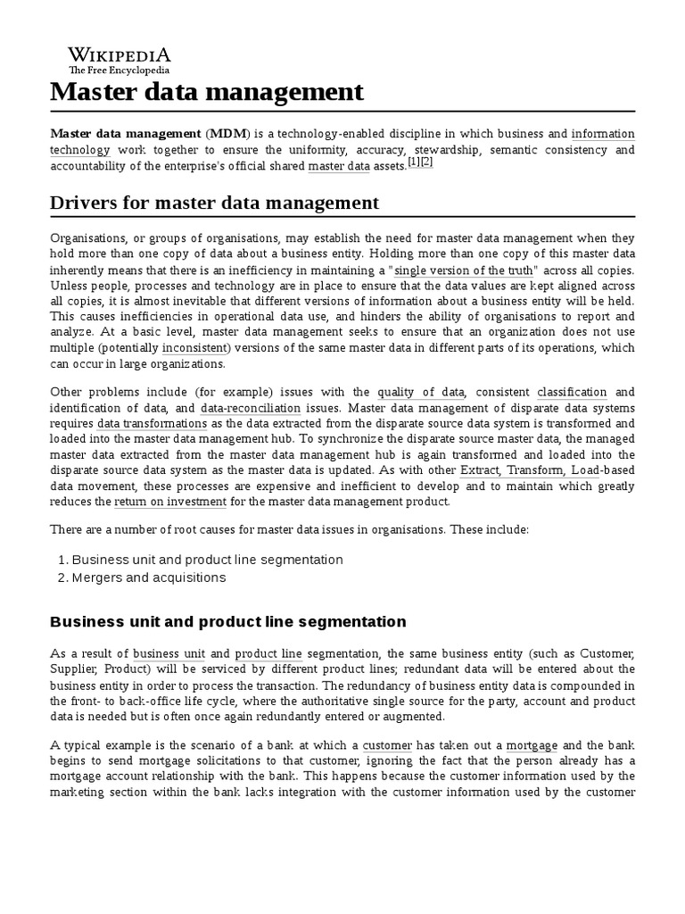 Master Data Management | PDF | Information Technology Management | Information Management