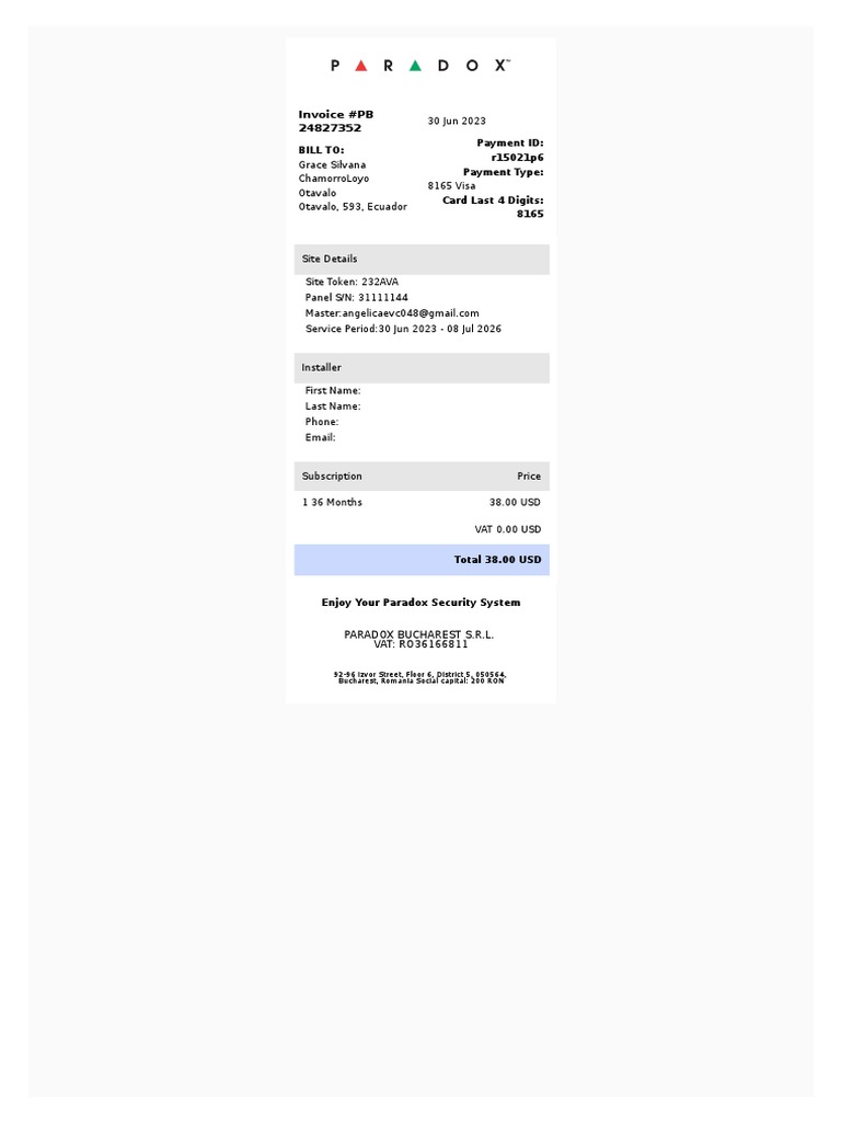 Paradox SWAN - Invoice #PB 24827352 | PDF