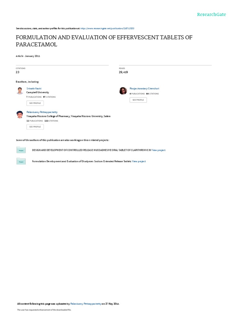 Effervescent Tablet Formulation of Paracetamol | PDF | Tablet (Pharmacy ...