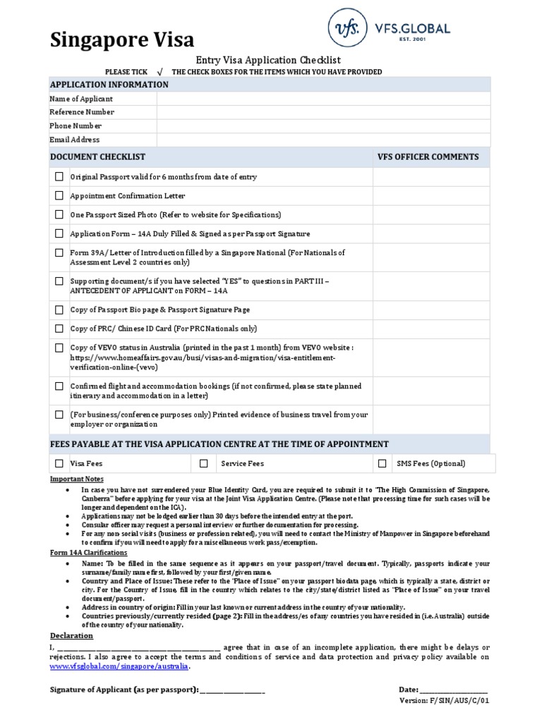 Singapore Visa Application Checklist | PDF | Travel Visa | Passport