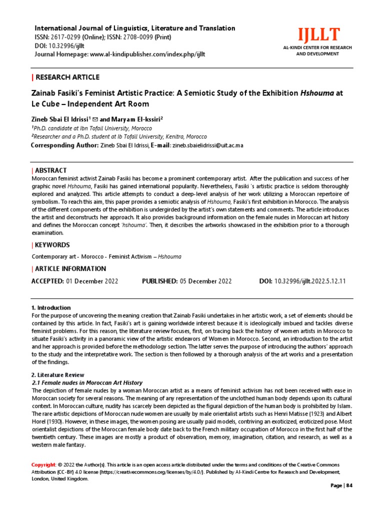 Zainab Fasikis Feminist Artistic Practice A Semio | PDF | Nudity | Orientalism