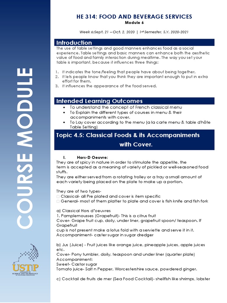 Week-6 Module-6-Classical-Food-and-Its-Accompaniments | PDF | Soup | Salad