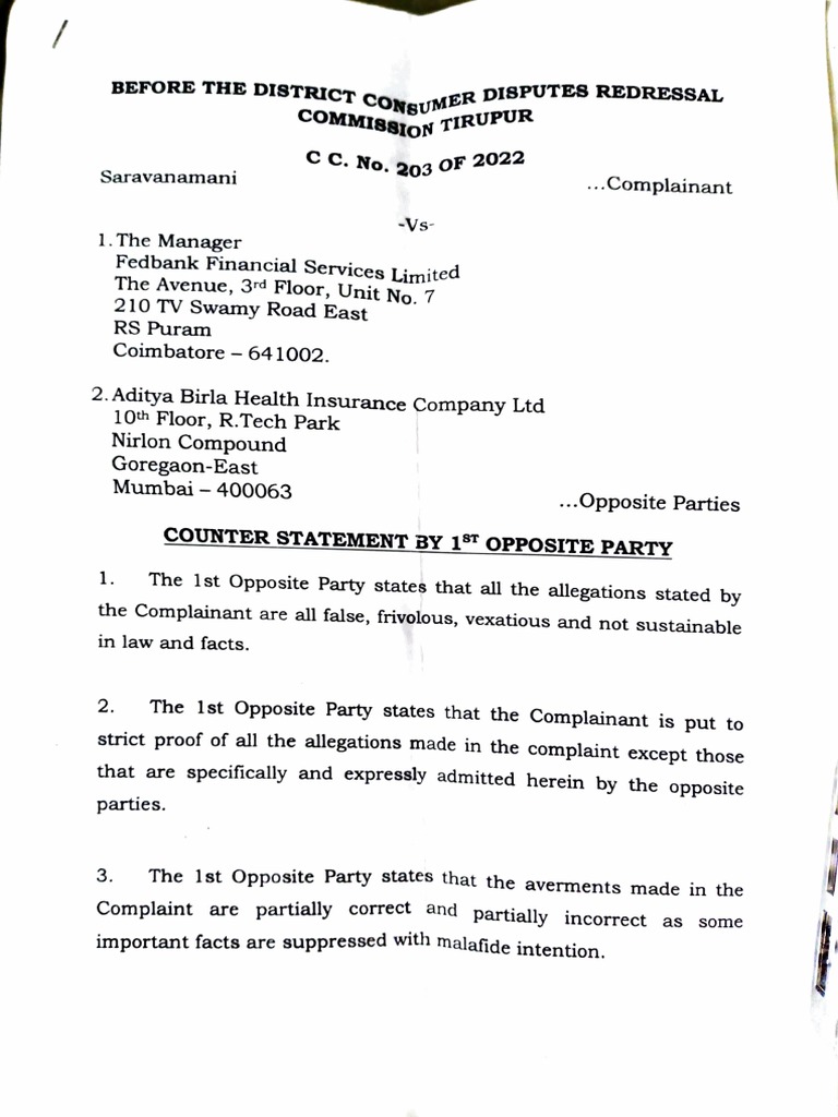 Written Version of Opposite Party | PDF | Common Law | Private Law