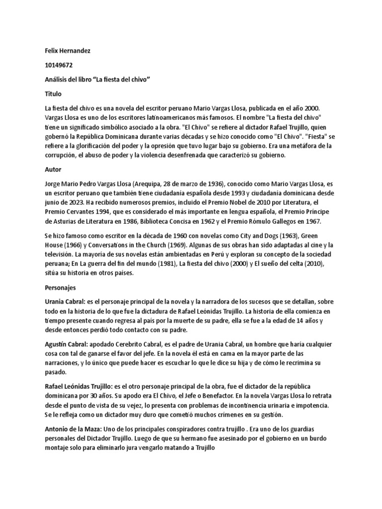 Análisis de "La fiesta del chivo" | PDF | Ciencias sociales