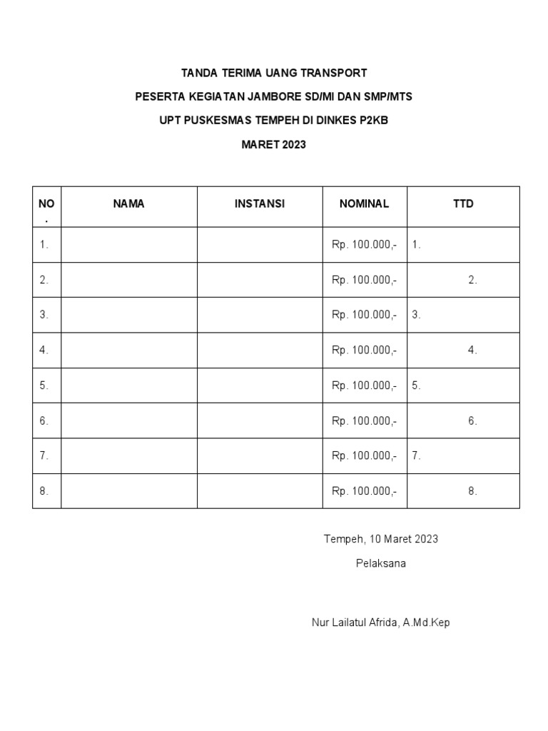 Tanda Terima Uang Transport | PDF | Sains & Matematika