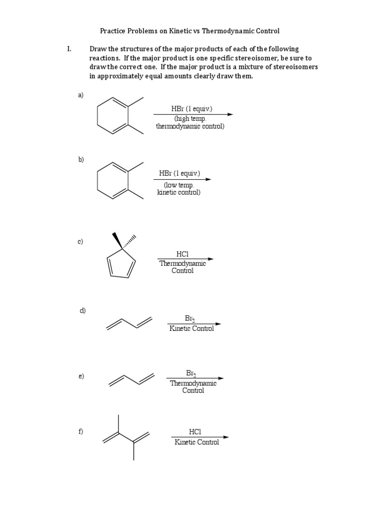 Practice Problems on Kinetic vs Thermodynamic Control | PDF | Chemistry ...