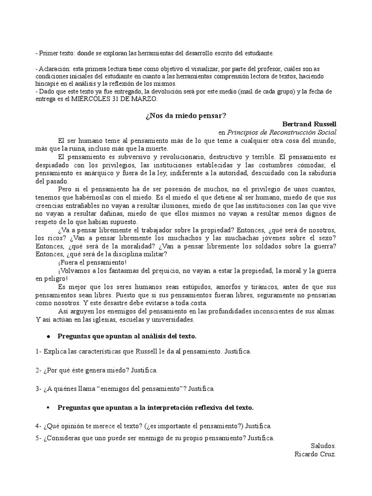 Russell | PDF | Pensamiento | Bertrand Russell