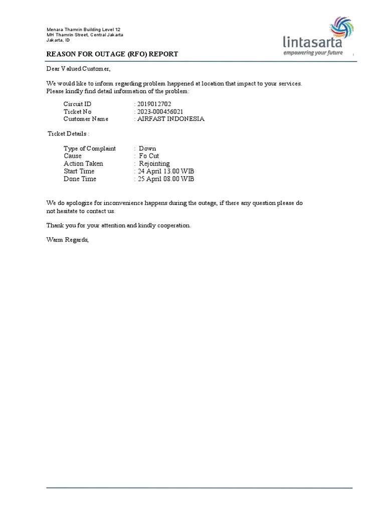 RFO Report: AIRFAST Outage Details | PDF