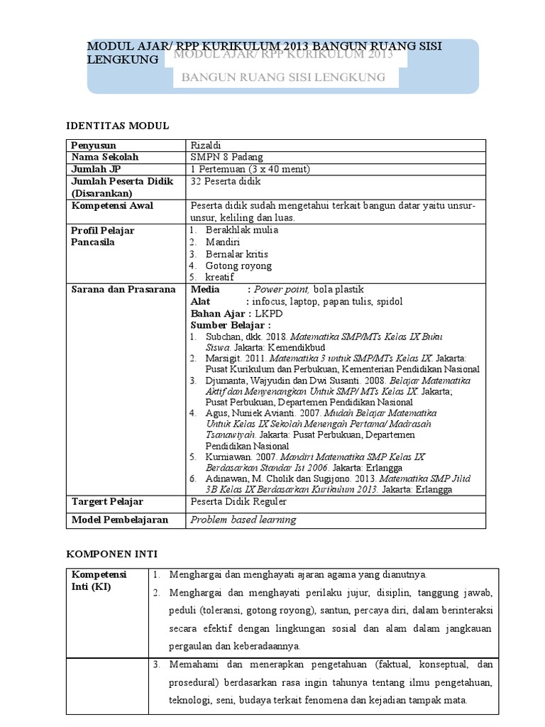 Contoh - Modul Bangun Ruang Sisi Lengkung | PDF