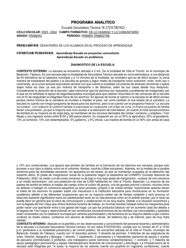 Programa Analítico Campo Formativo | PDF | Enseñando | Pensamiento
