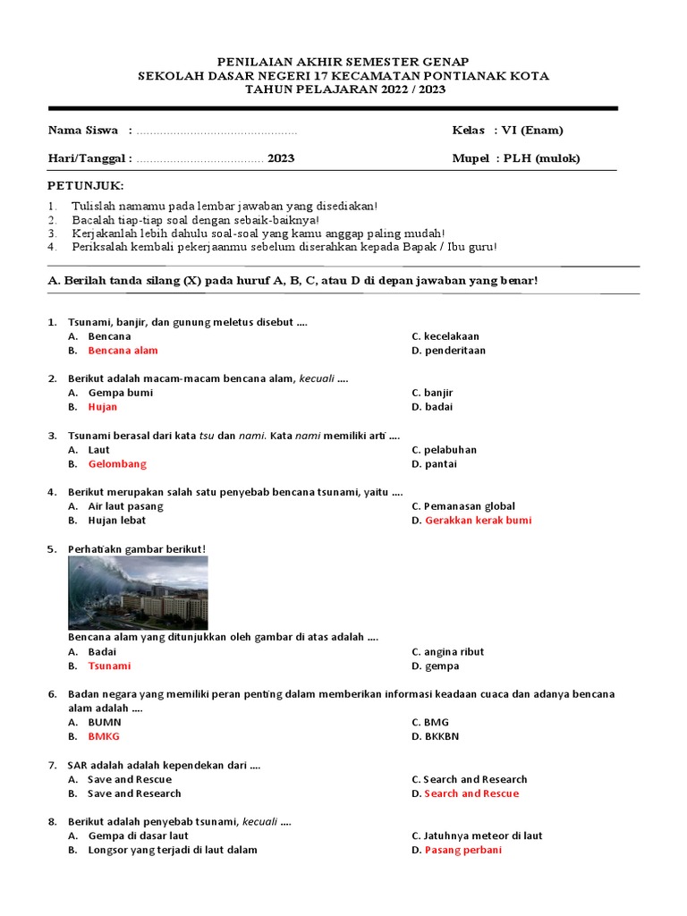 Soal Pas PLH Kelas 6 Genap | PDF