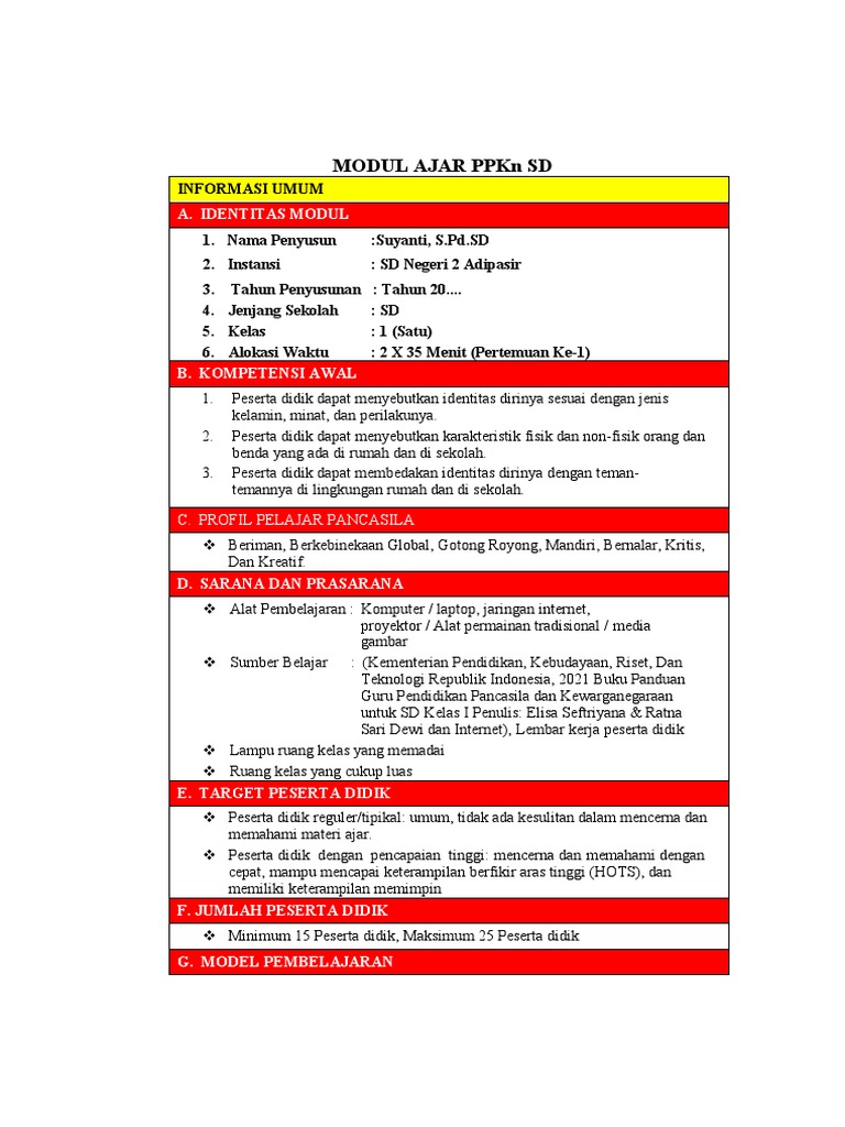 MODUL AJAR PPKN 5 | PDF