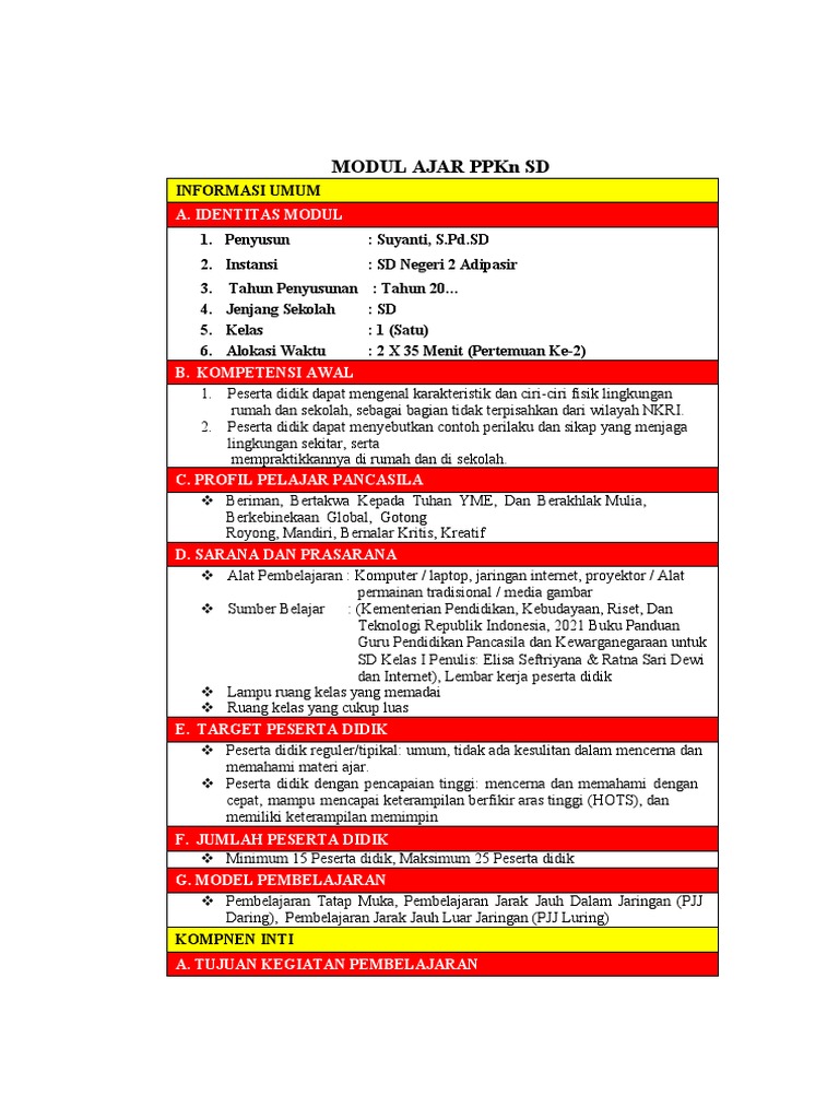 MODUL AJAR PPKN 6 | PDF