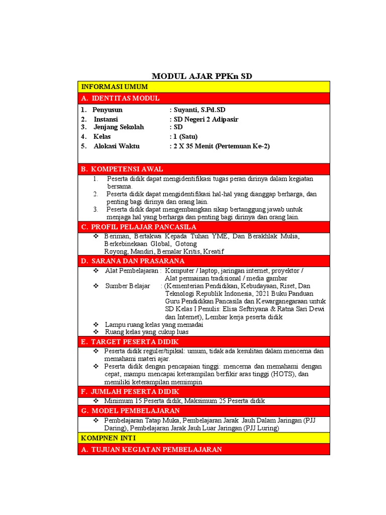 MODUL AJAR PPKN SD7 | PDF | Karier & Perkembangan | Seni