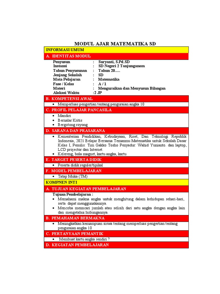 Modul Ajar Matematika 3 | PDF