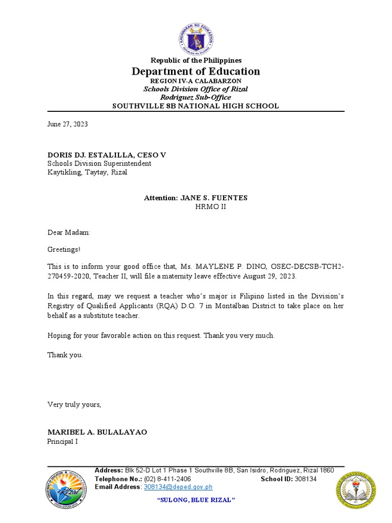 Request Letter For Substitution Pdf 5107