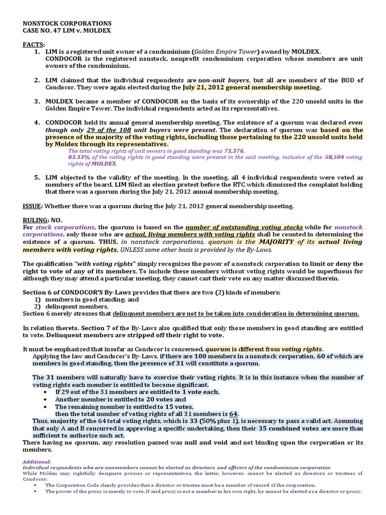 Case 47 REDIGESTED | PDF | Quorum | Proxy Voting